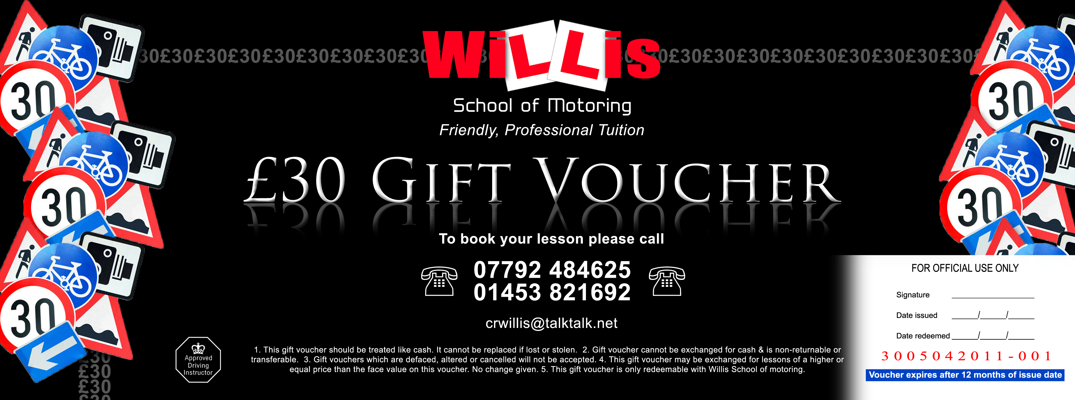 Driving lesson gift vouchers - present ideas - stonehouse
